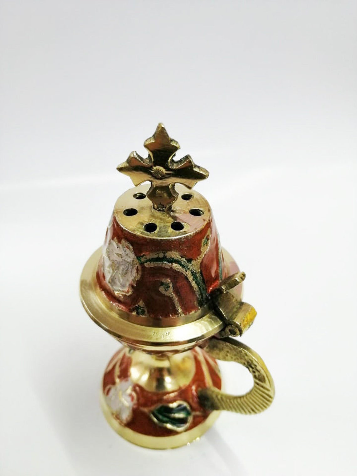 Perfume Burner With Red Enamel Coating Incensario Metal - Etsy