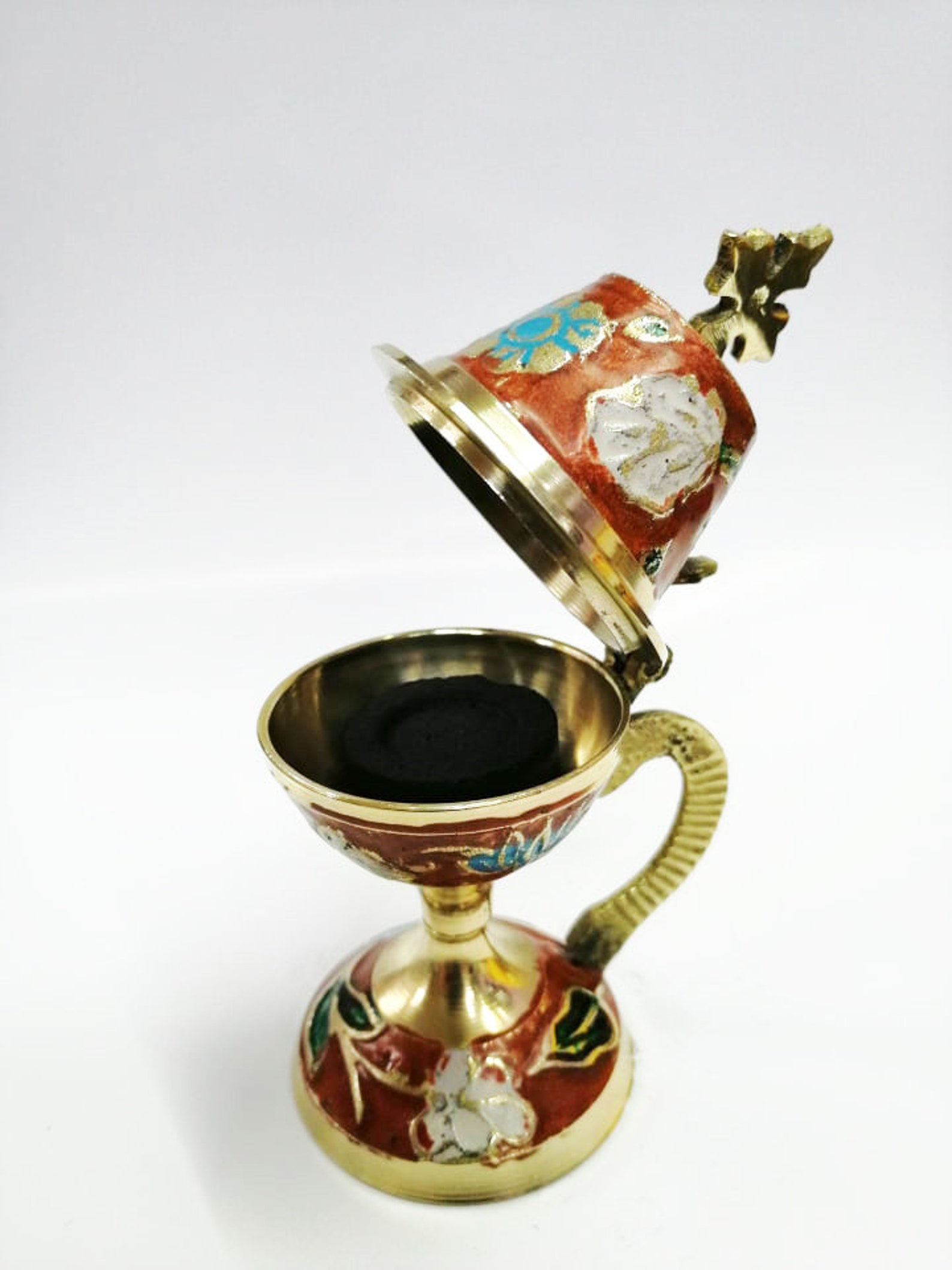 Perfume Burner With Red Enamel Coating Incensario Metal - Etsy