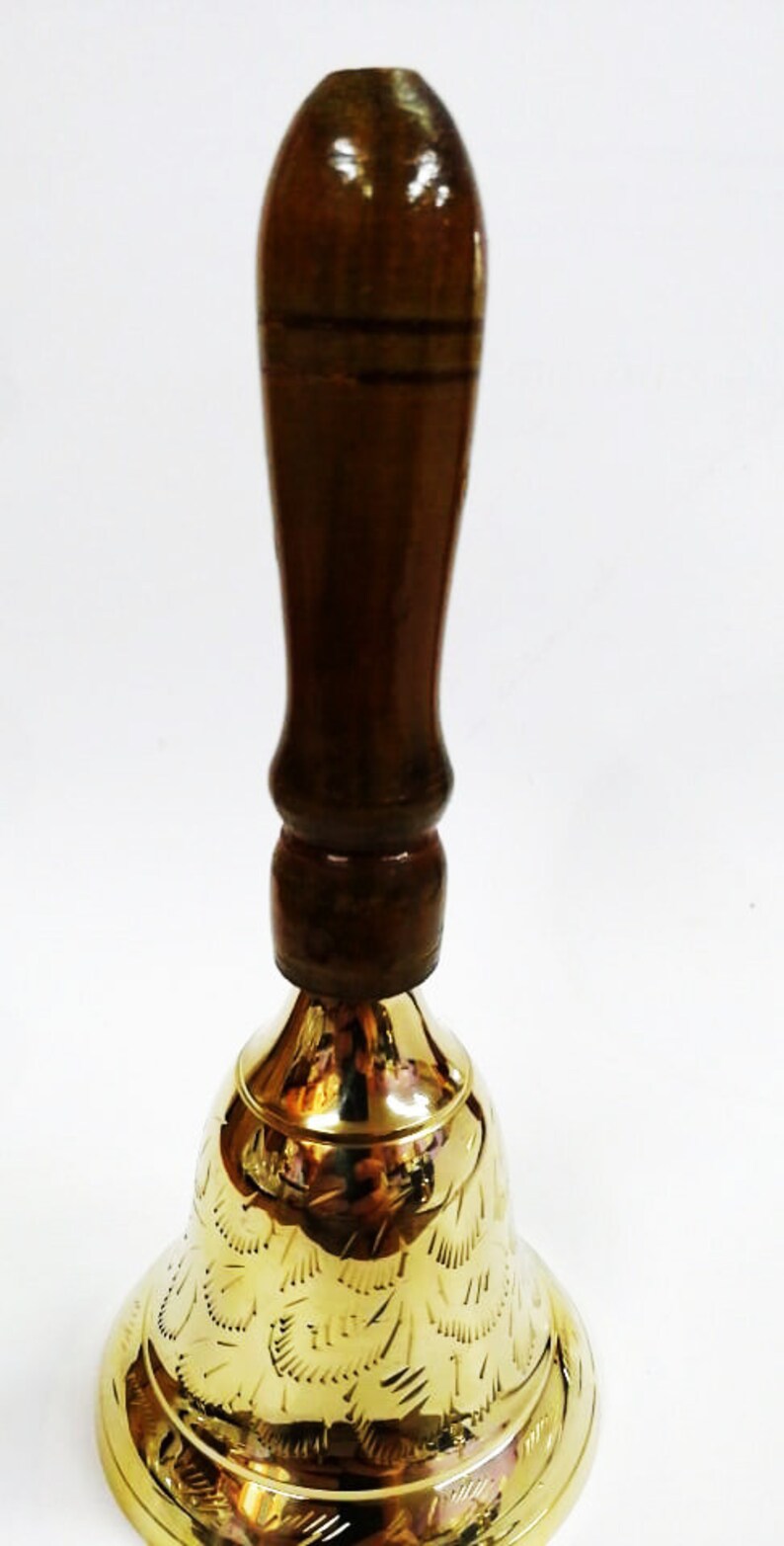 Brass Table Bell With Wooden Handle School Bell Reception - Etsy