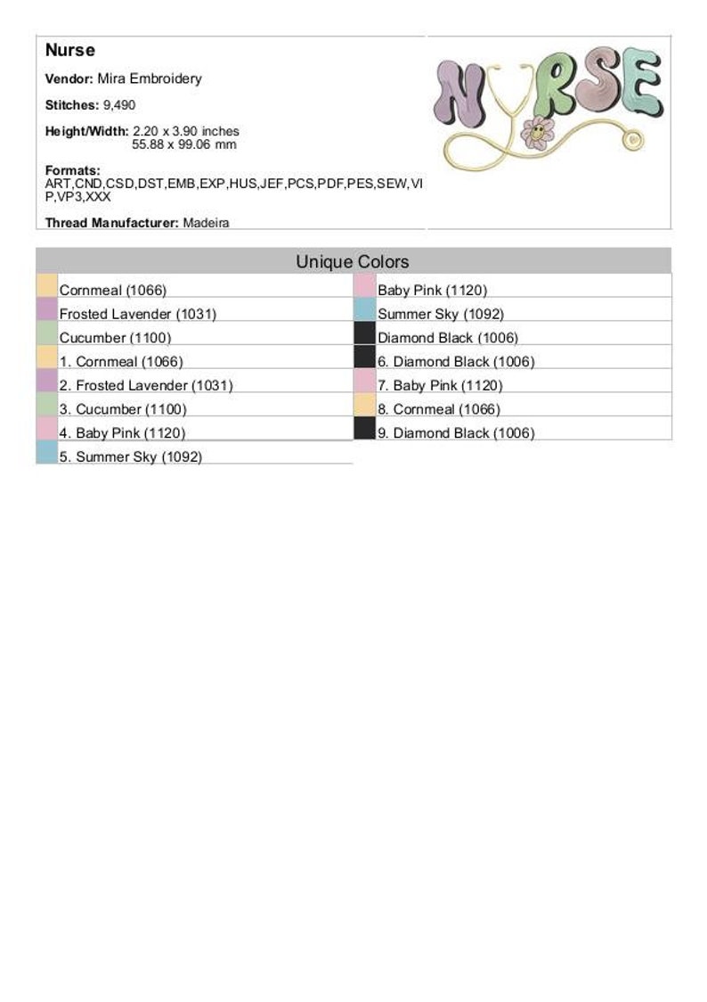 Nurse - Medical Professional Gift - Embroidery Pattern - Career ...