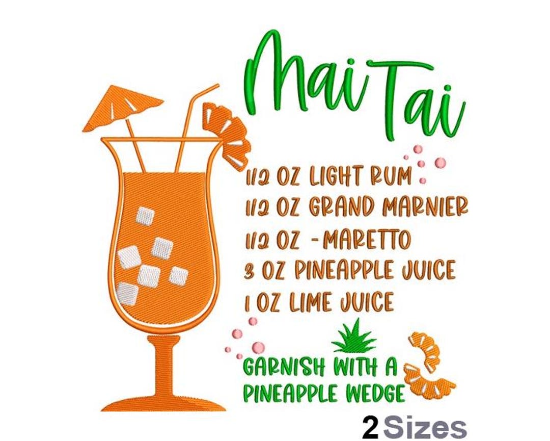 Mai Tai Embroidery - Light Rum Embroidery - Ladies Drink Embroidery ...
