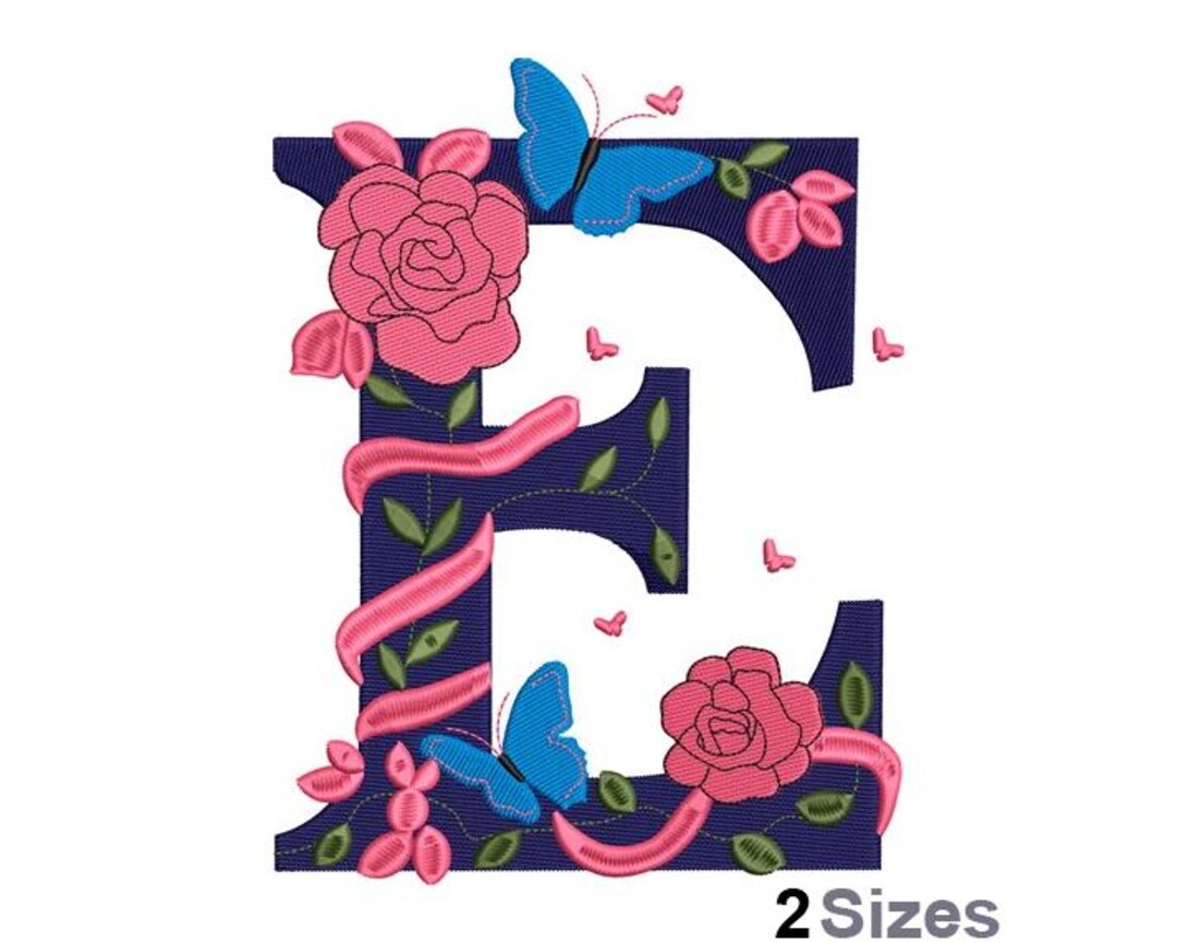 Floral Letter E Embroidery - Alphabet Embroidery - Floral Embroidery ...