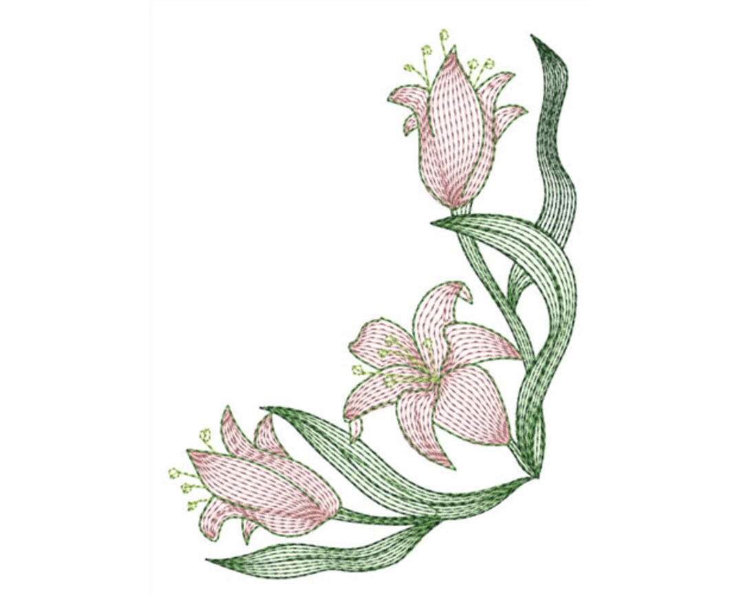 Elegant Rippled Lily Corner Border Rippled Embroidery Pattern for DIY ...