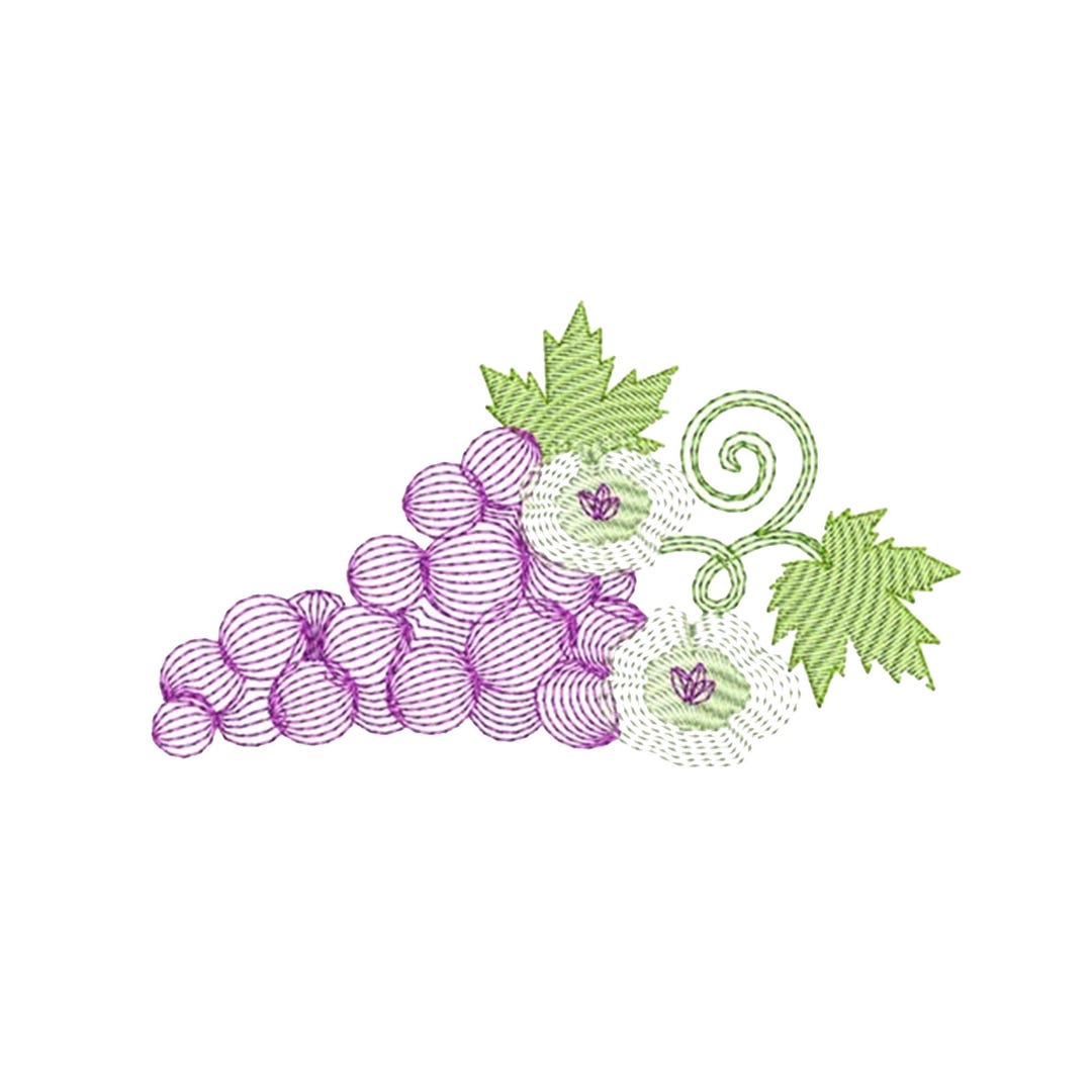 Rippled Grape Bunch Embroidery - Rippled Fruit Embroidery - Grapes ...
