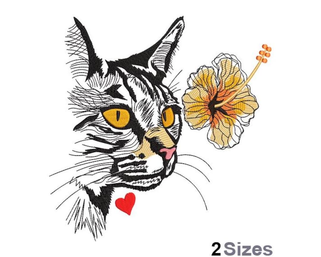 Floral Feline Embroidery - Art Cat Embroidery - Floral Embroidery ...
