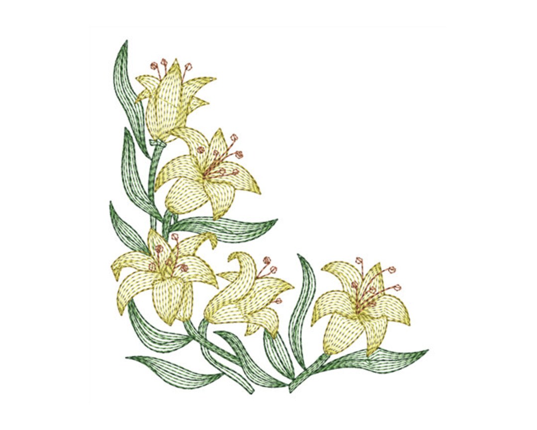 Lily Corner Border Flower , Embroidery Designs, Embroidery Patterns, Embroidery Files, Instant ...