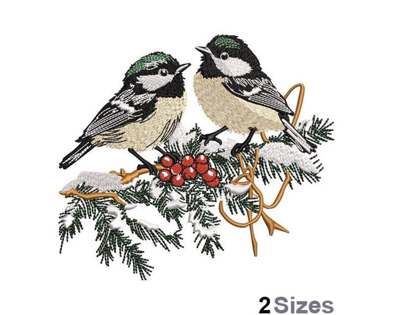 Winter Chickadees Embroidery - Cold Embroidery - Couple Bird Embroidery ...