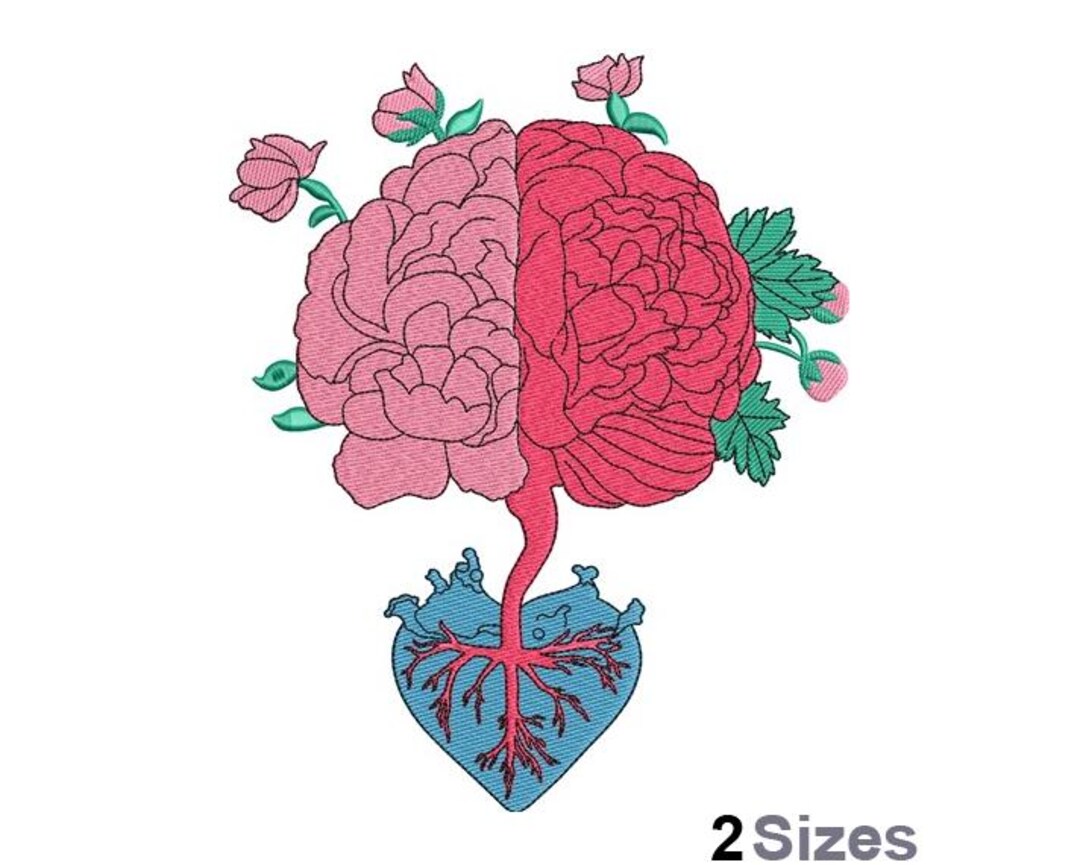 Blooming Mind Embroidery - Brain Embroidery - Floral Heart Embroidery ...
