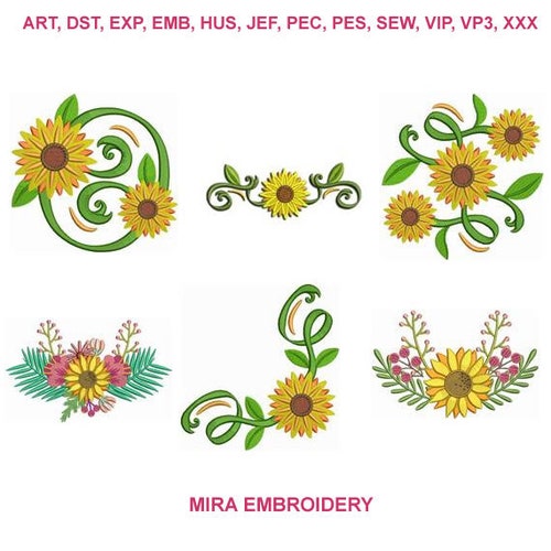 Sunflower Border Machine Embroidery Design Bundles / - Etsy