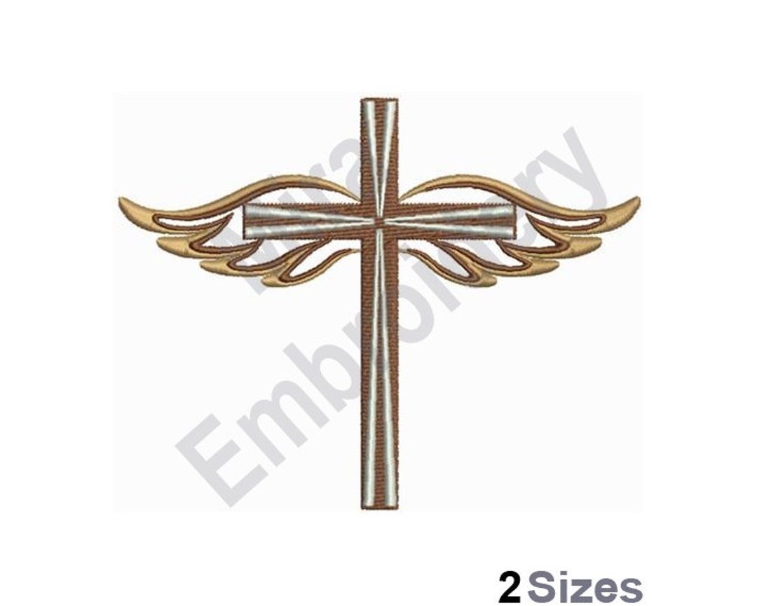 Cross and Angel Wings Machine Embroidery Design 2 Sizes - Etsy