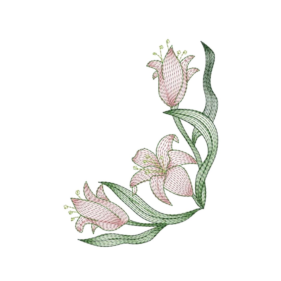 Elegant Rippled Lily Corner Border - Rippled Embroidery Pattern for DIY ...