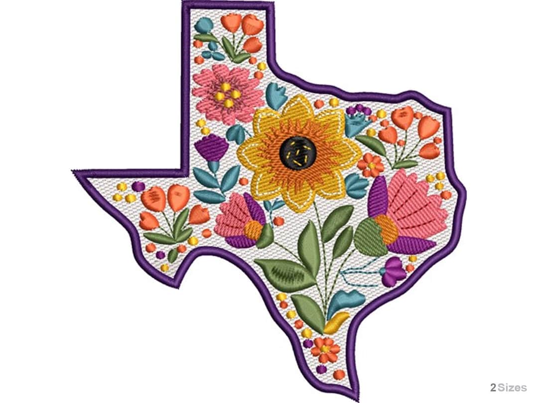 Texas Floral Map Embroidery – Machine Embroidery Design – State Flower ...