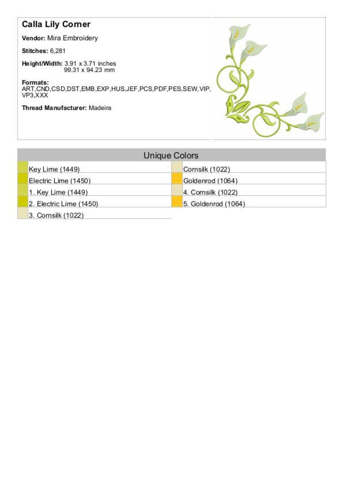 Calla Lily Corner Machine Embroidery Design White Lily - Etsy