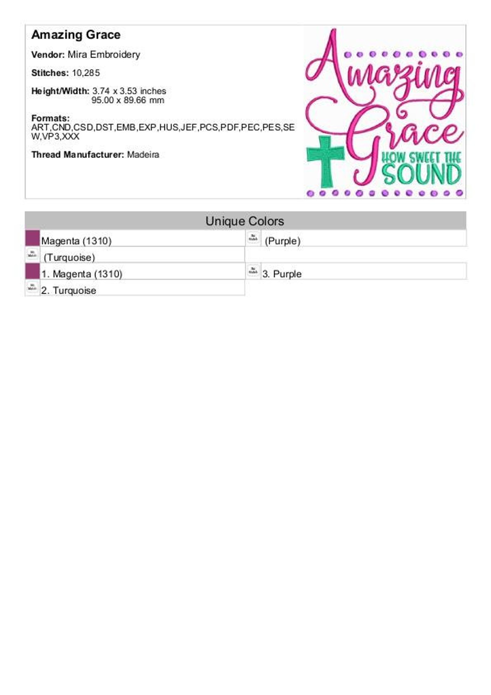 Amazing Grace Embroidery / Celtic Woman Machine Embroidery Design ...