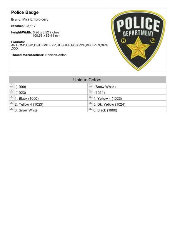 Police Badge Machine Embroidery Design / Cop Embroidery Pattern/ Police ...
