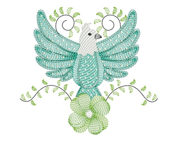 Flying Bird Machine Embroidery Design / Ripple Bird Feathers | Etsy