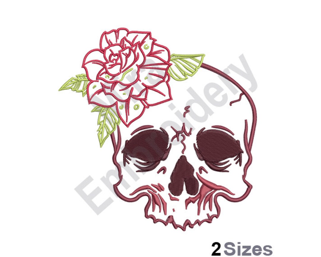 Rose Skull - Floral Skull Embroidery Pattern - Machine Embroidery ...