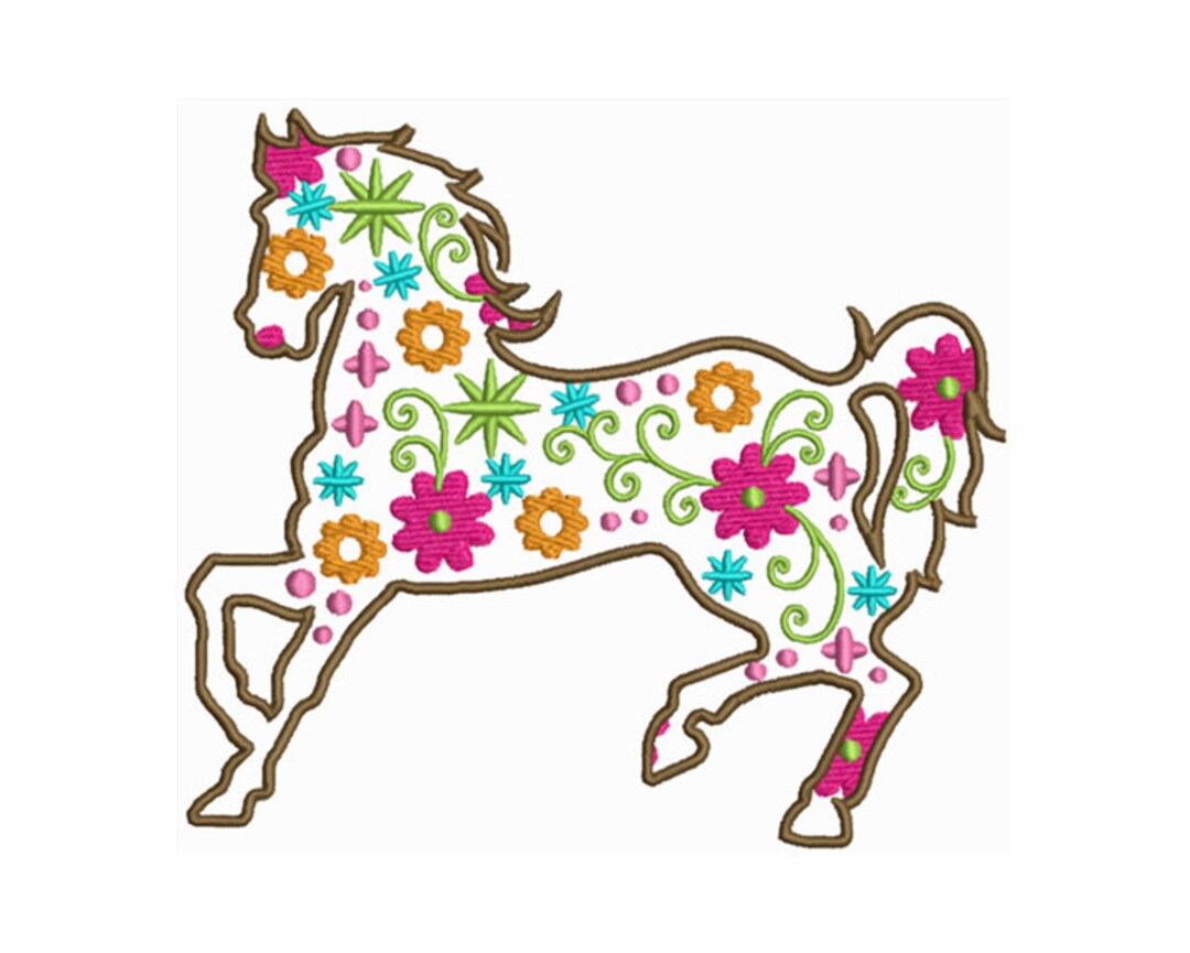 Floral Horse - Machine Embroidery Design - 2 Sizes - Etsy