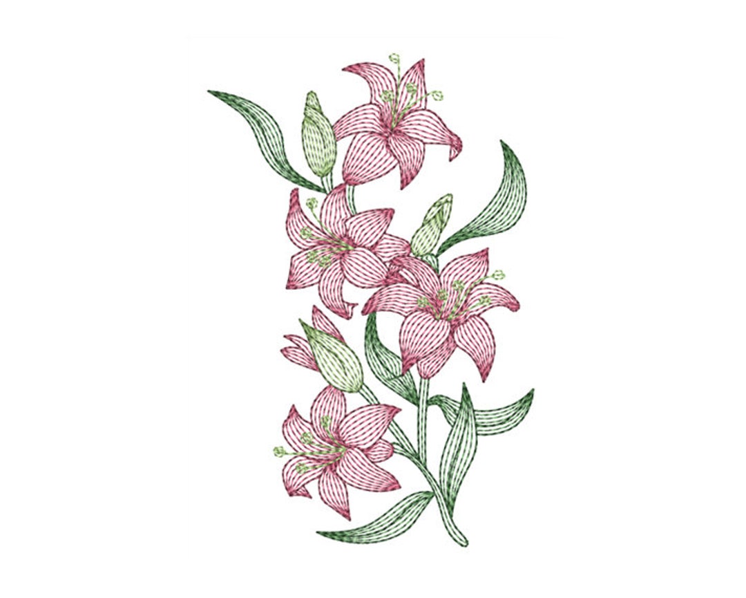 Vertical Rippled Lilies - Machine Embroidery Design - 3 Sizes - Etsy