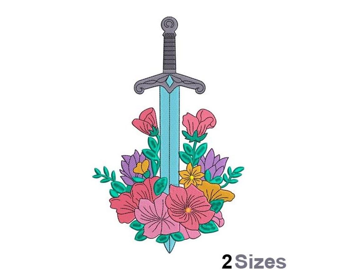 Sword in Flowers Embroidery - Sword Embroidery - Floral Embroidery ...