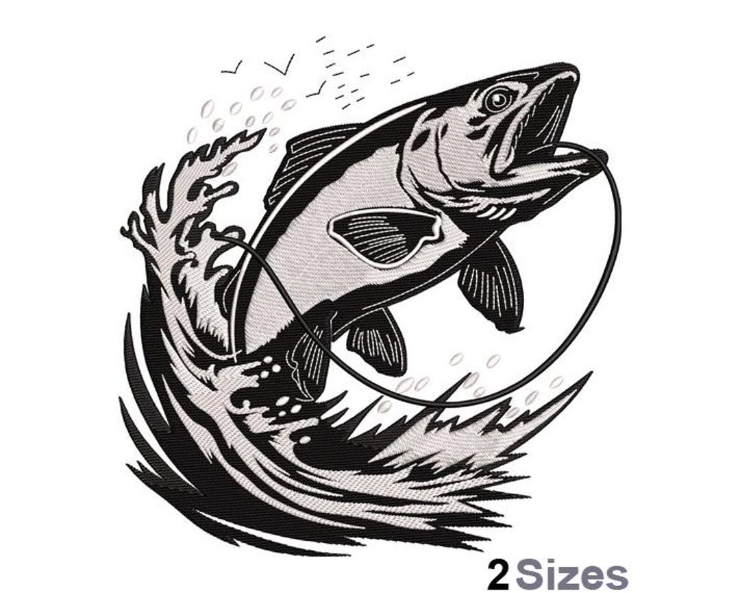 Leaping Salmon Embroidery - Fishing Embroidery - Salmon Embroidery ...