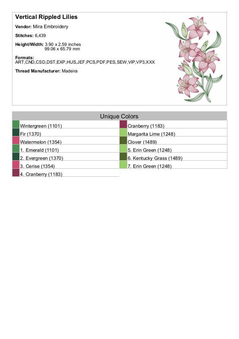 Vertical Rippled Lilies Machine Embroidery Design 3 Sizes - Etsy