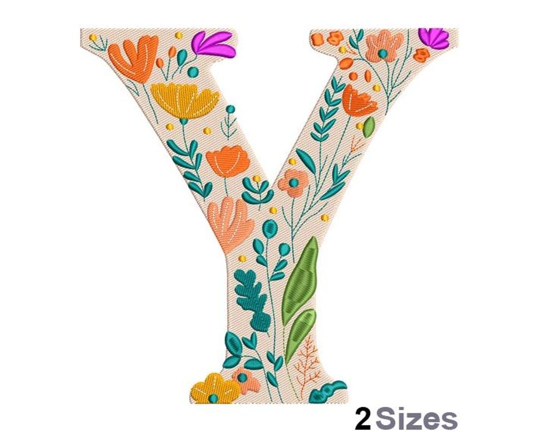 Floral Letter Y Embroidery - Alphabet Embroidery - Floral Embroidery ...