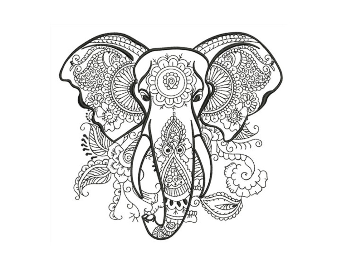 Elephant Mandala Outline - Machine Embroidery Design - 2 Sizes - Etsy