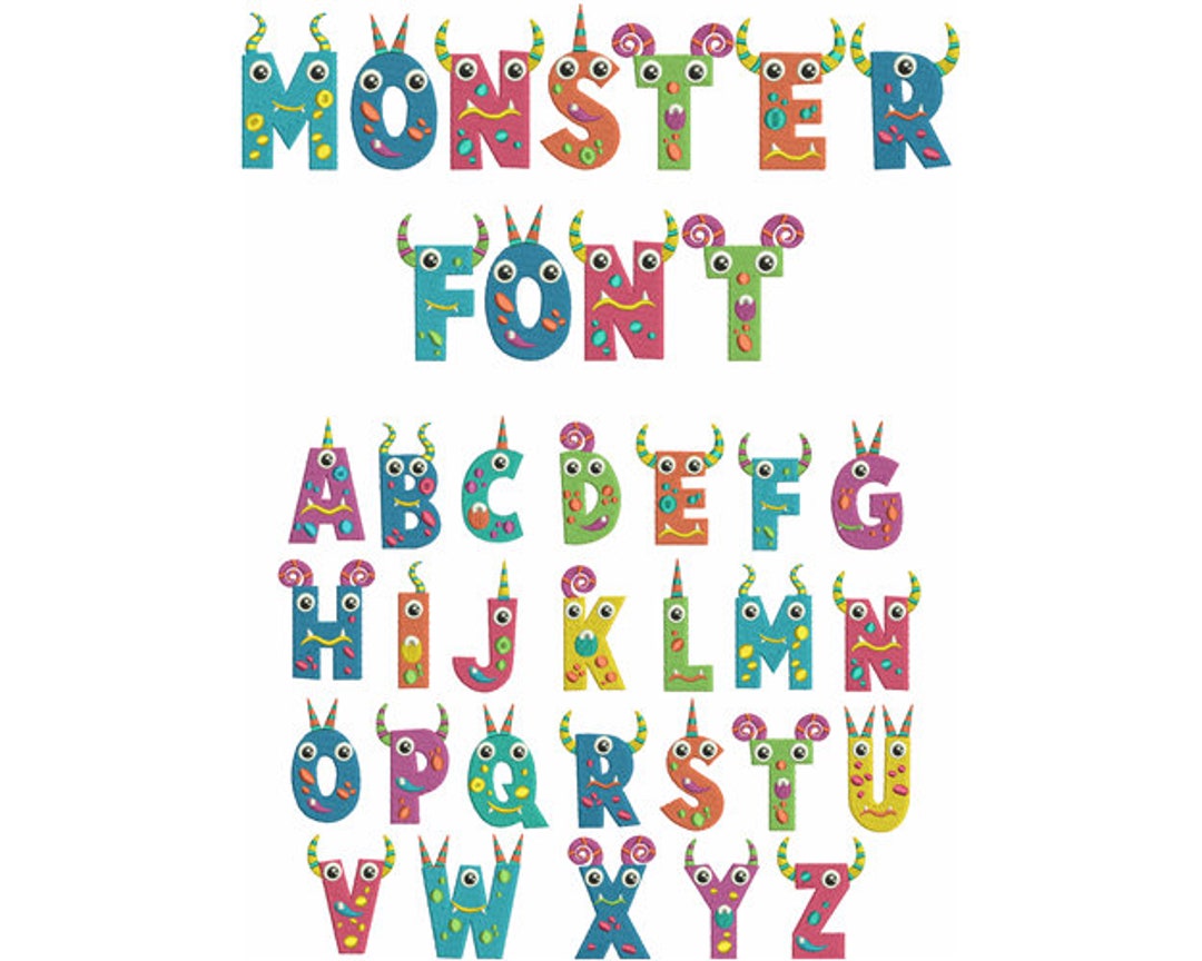 Cute Monster Embroidery Font Digital Embroidery Font , Embroidery ...