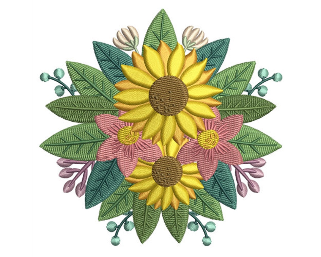 Machine Embroidery Design Sunflower Bouquet, Embroidery Pattern ...