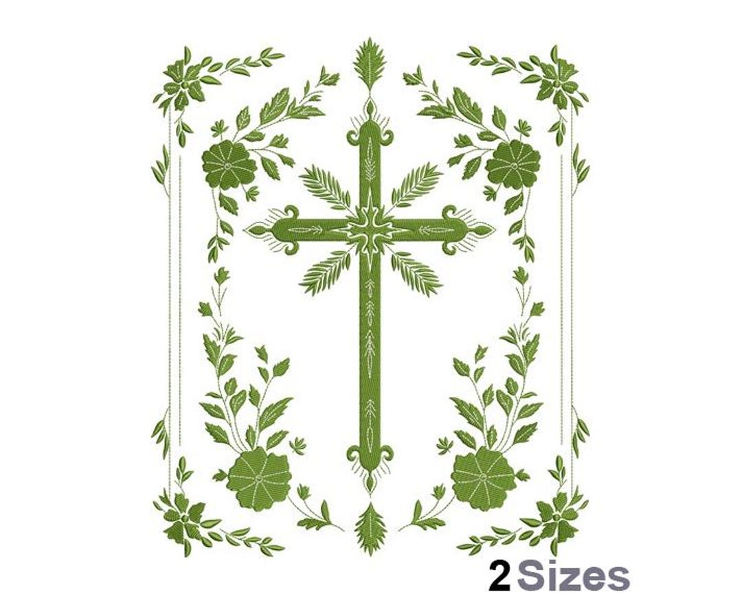 Cross Flowers Embroidery - Floral Embroidery - Religious Embroidery ...