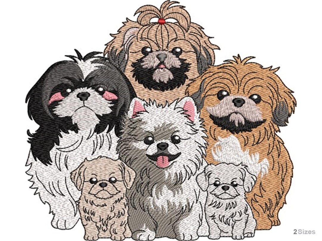 Adorable Shih Tzu Dogs Embroidery Design - Pet Dogs Digital Download ...