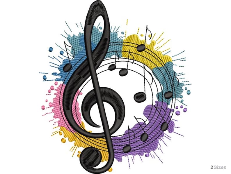Musical Notes Splash Machine Embroidery Design - Treble Clef Pattern ...