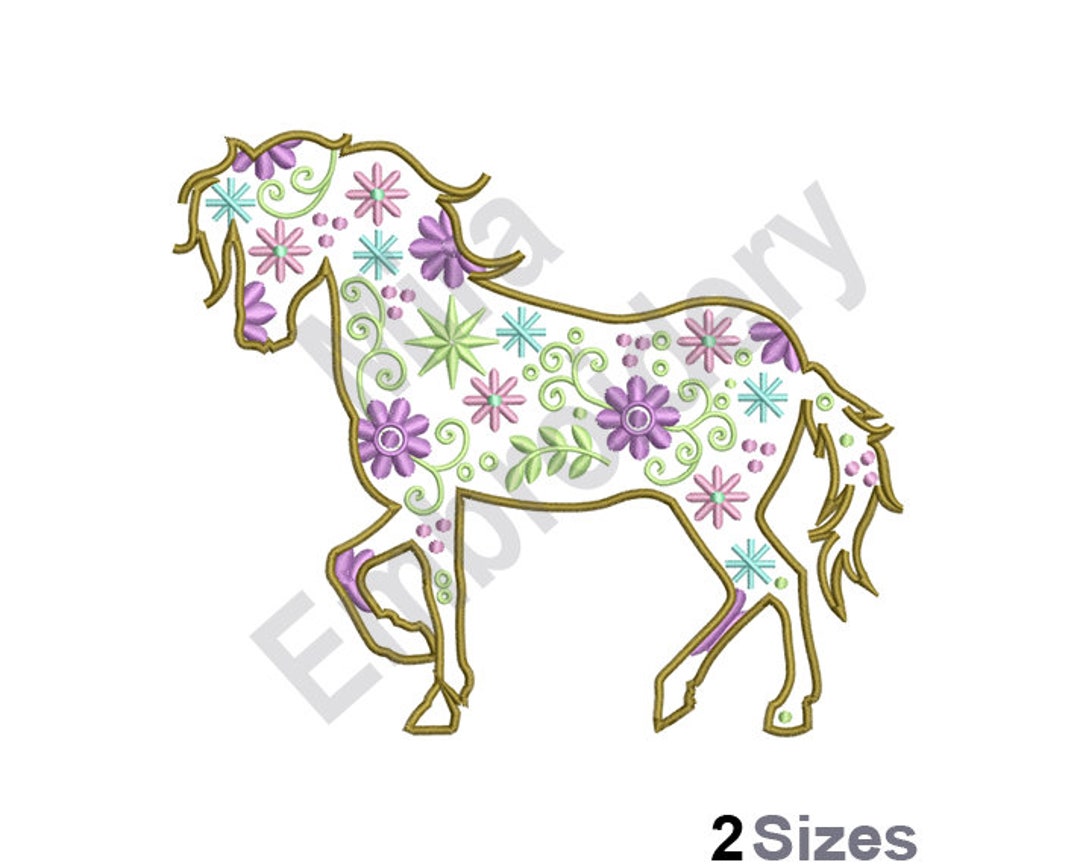 Prancing Floral Horse - Machine Embroidery Design, Horse Embroidery ...
