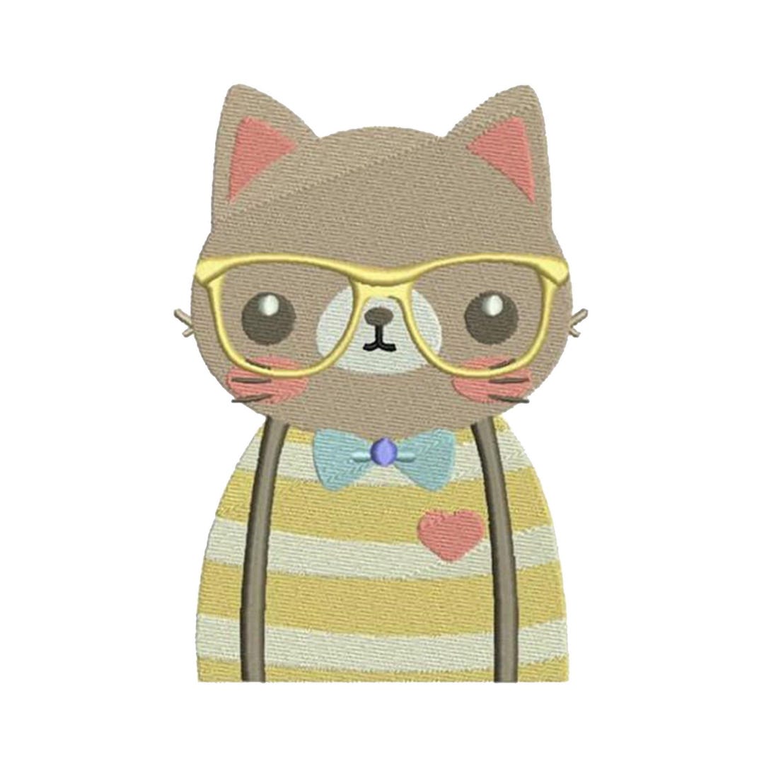 Hipster Cat - Machine Embroidery Design - Etsy