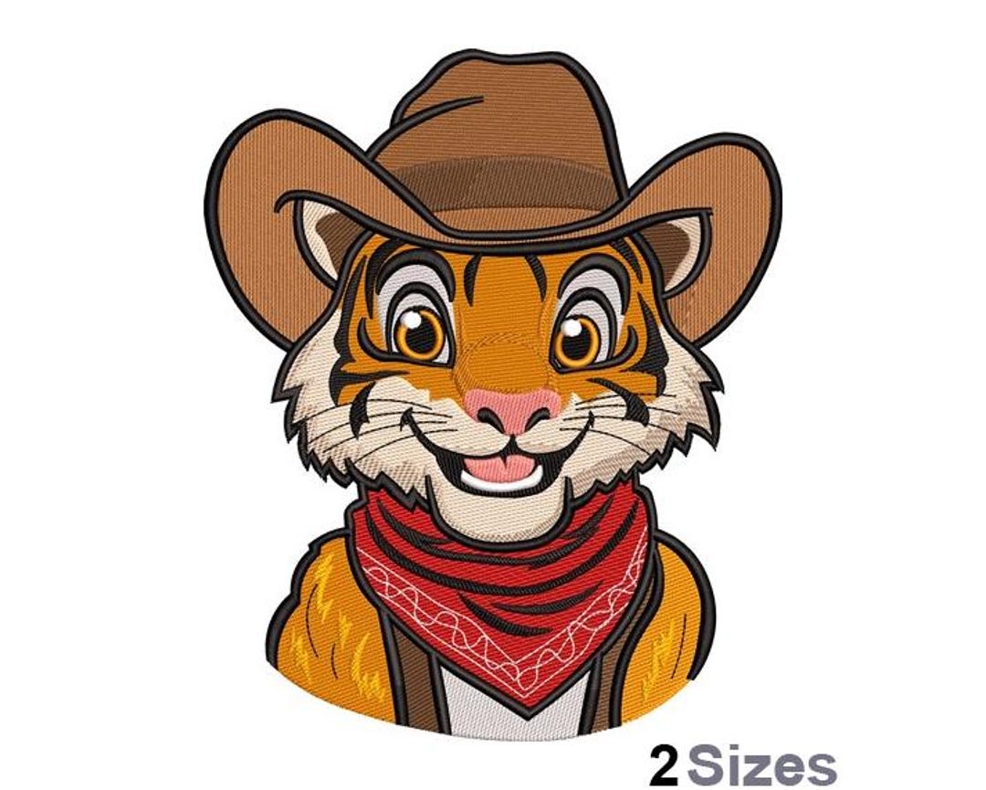 Cowboy Tiger Grin Embroidery - Tiger Embroidery - Texas Embroidery ...