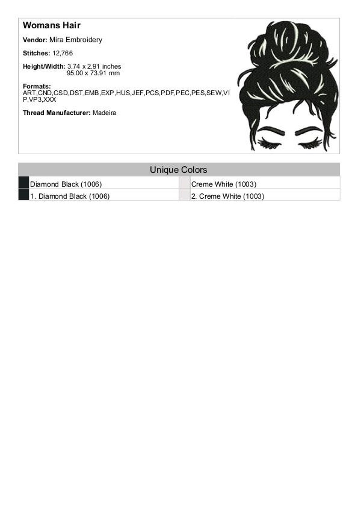 Woman's Hair - Machine Embroidery Design, Beautiful Woman With Long ...