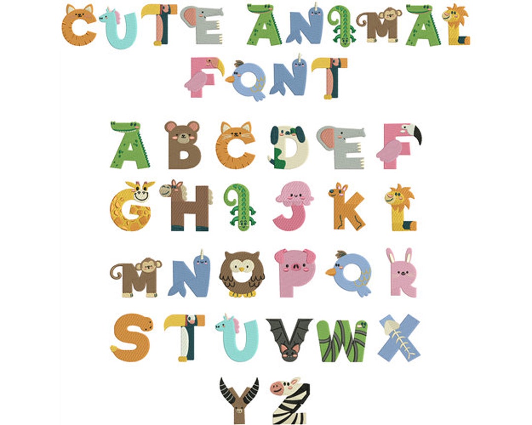 Cute Animal Font Machine Embroidery Font / Machine Embroidery Home ...