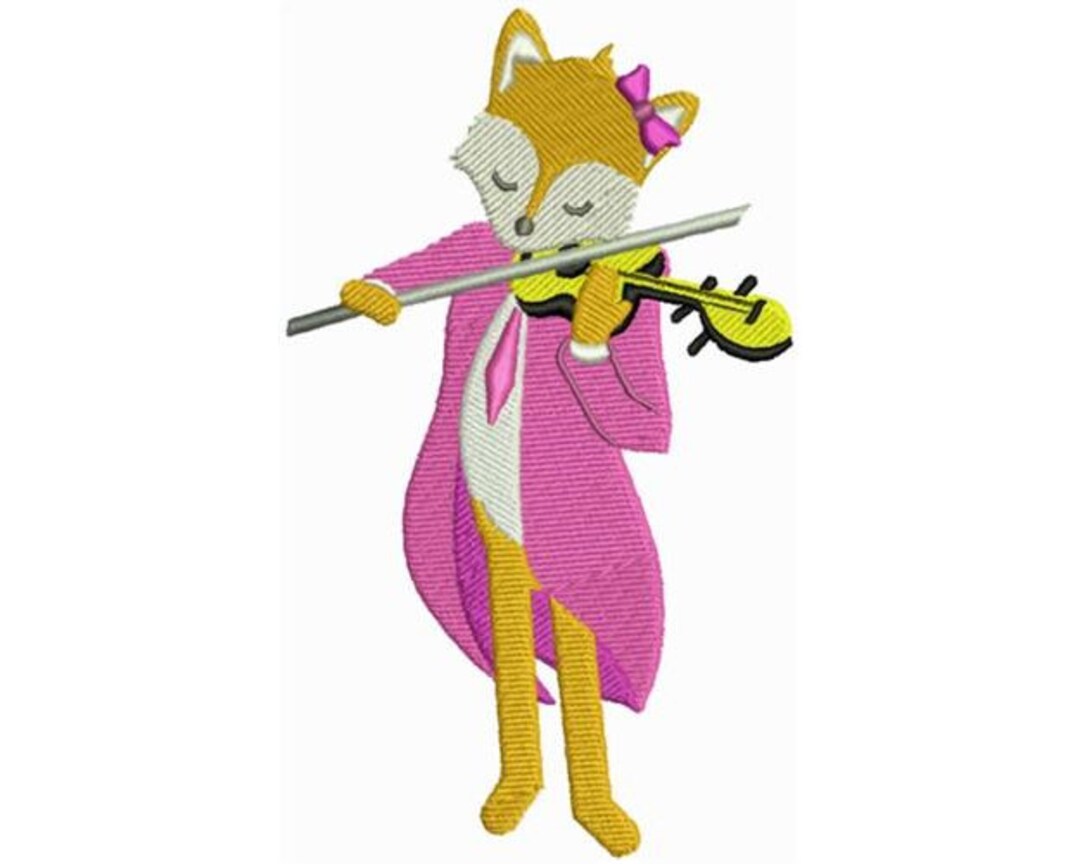 Fox & Violin Embroidery Animal Embroidery Instrument Embroidery Music ...