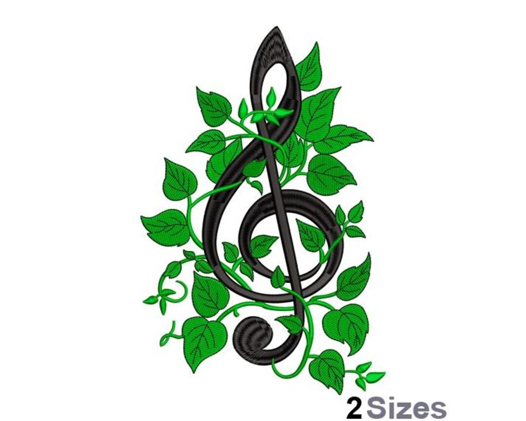 Treble Clef Vine Embroidery - Musical Embroidery - Leaves Embroidery ...