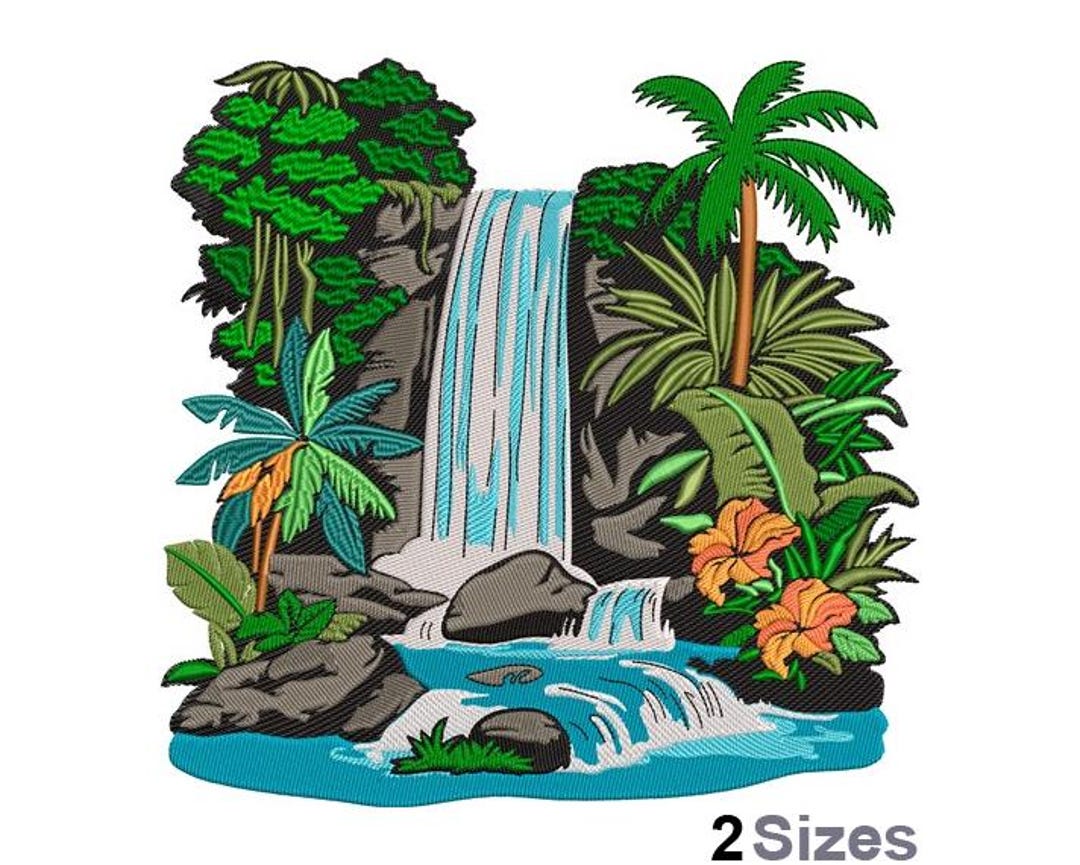 Waterfall Embroidery - Nature Embroidery - Tree Embroidery - Falls ...