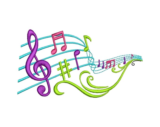 Musical Notes With Swirls & Symbols Machine Embroidery Design,song ...