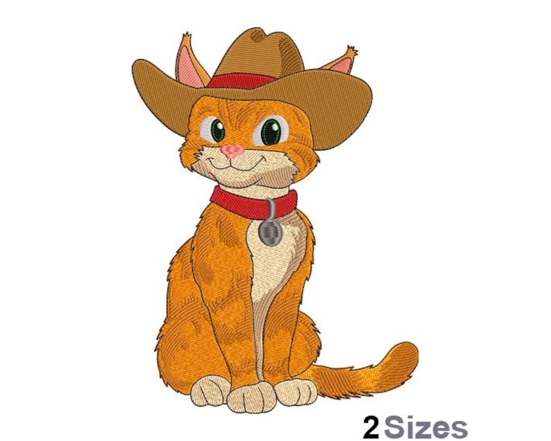 Western Cat Companion Embroidery - Texan Cat Embroidery - Feline ...
