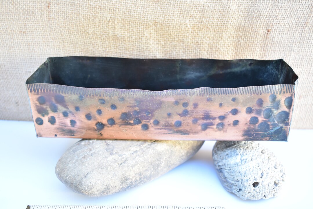 Old Hand Hammered Copper Rectangular Bin Planter Storage Repurpose 9 3/ ...