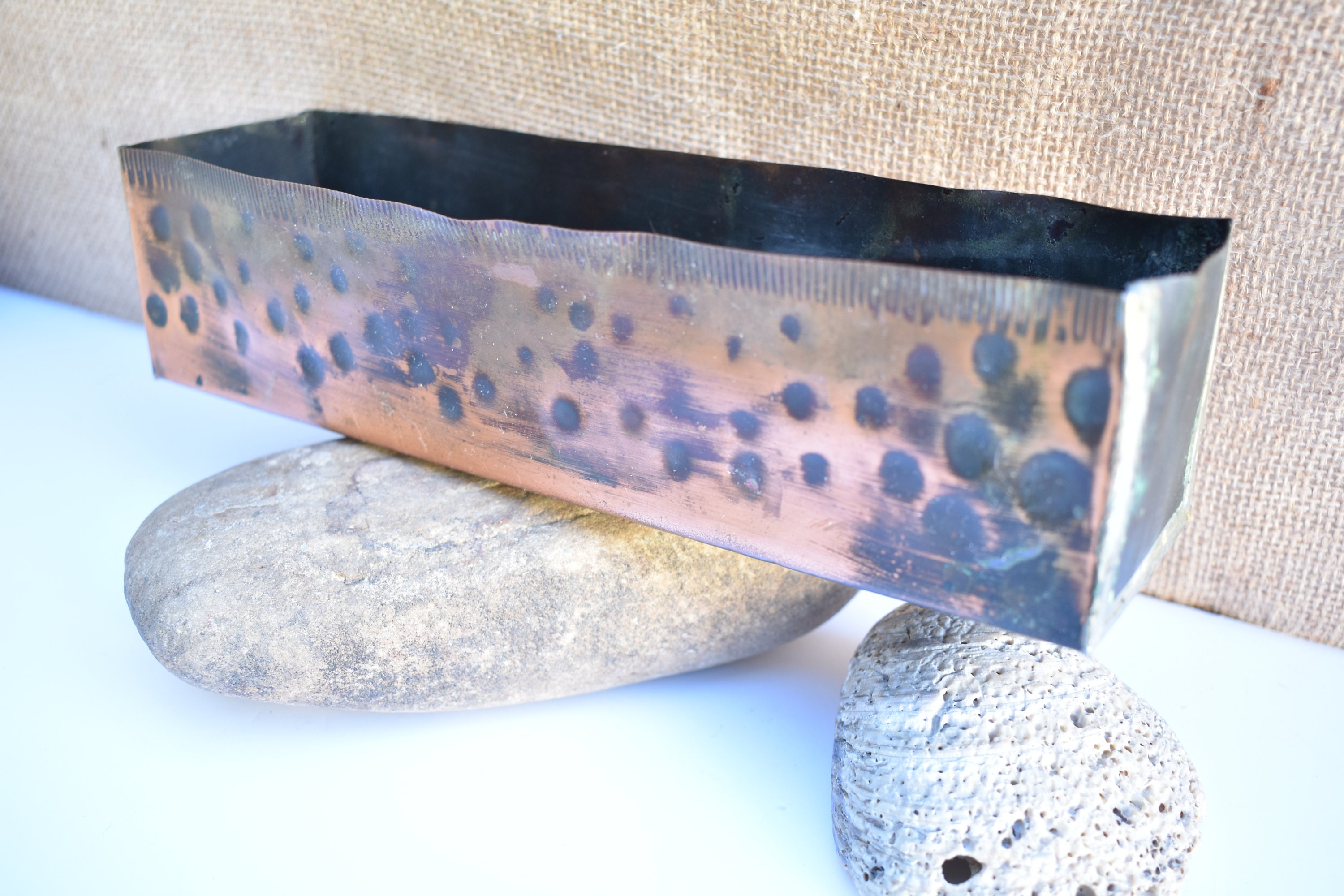 Old Hand Hammered Copper Rectangular Bin Planter Storage Repurpose 9 3/ ...