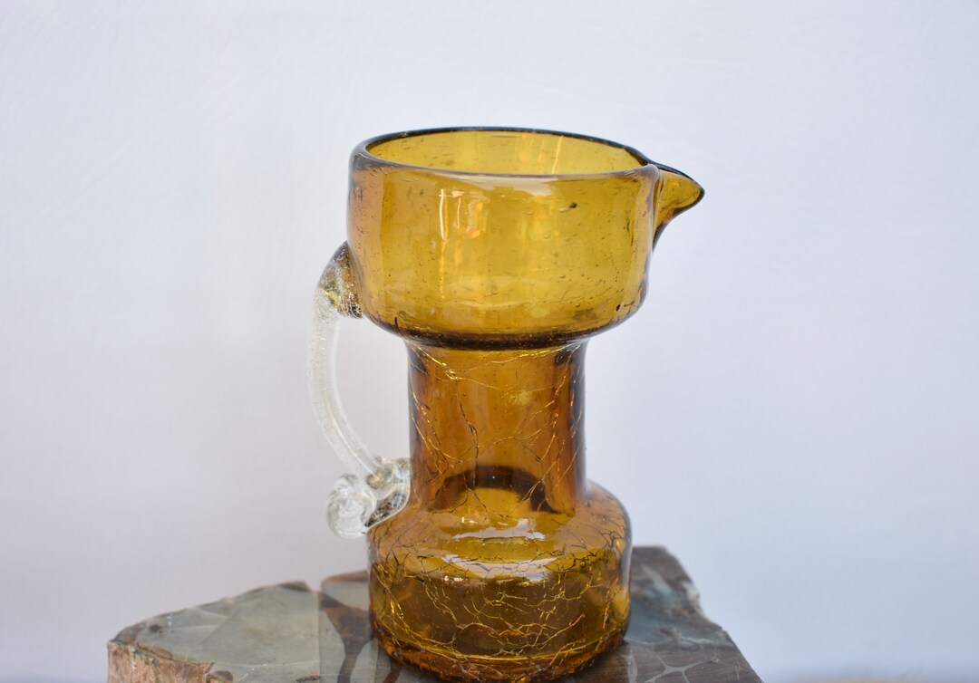 Unique Pilgrim Glass Amber Crackle Artisan Applied Clear Blown Glass ...