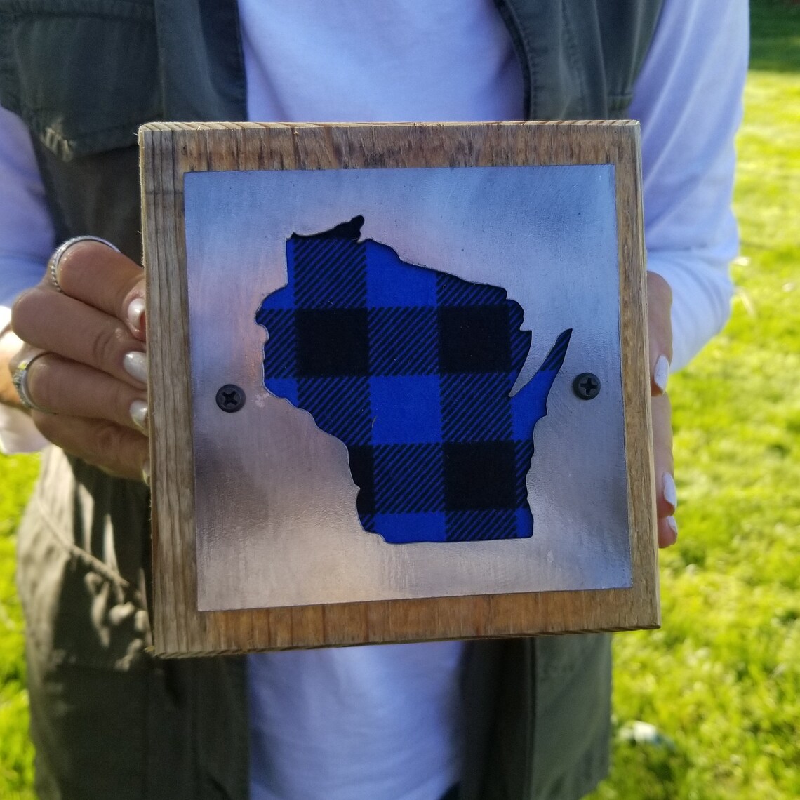 Wisconsin Rustic Small Sign Metal on Wood Northwoods Collection - Etsy