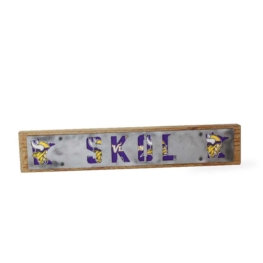 PRICE DROP!! Minnesota Vikings SKOL Football Large Sign - Metal on Wood ...