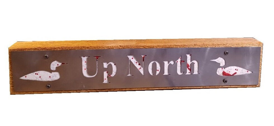 PRICE DROP!! up North Wood and Metal Sign With Red Cardinal Fabric ...
