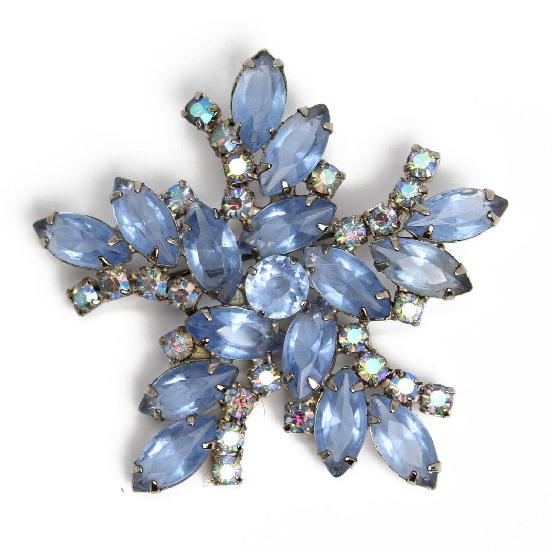 Vintage Blue Crystal Brooch, Swirled Starburst Pin, Vintage Costume ...